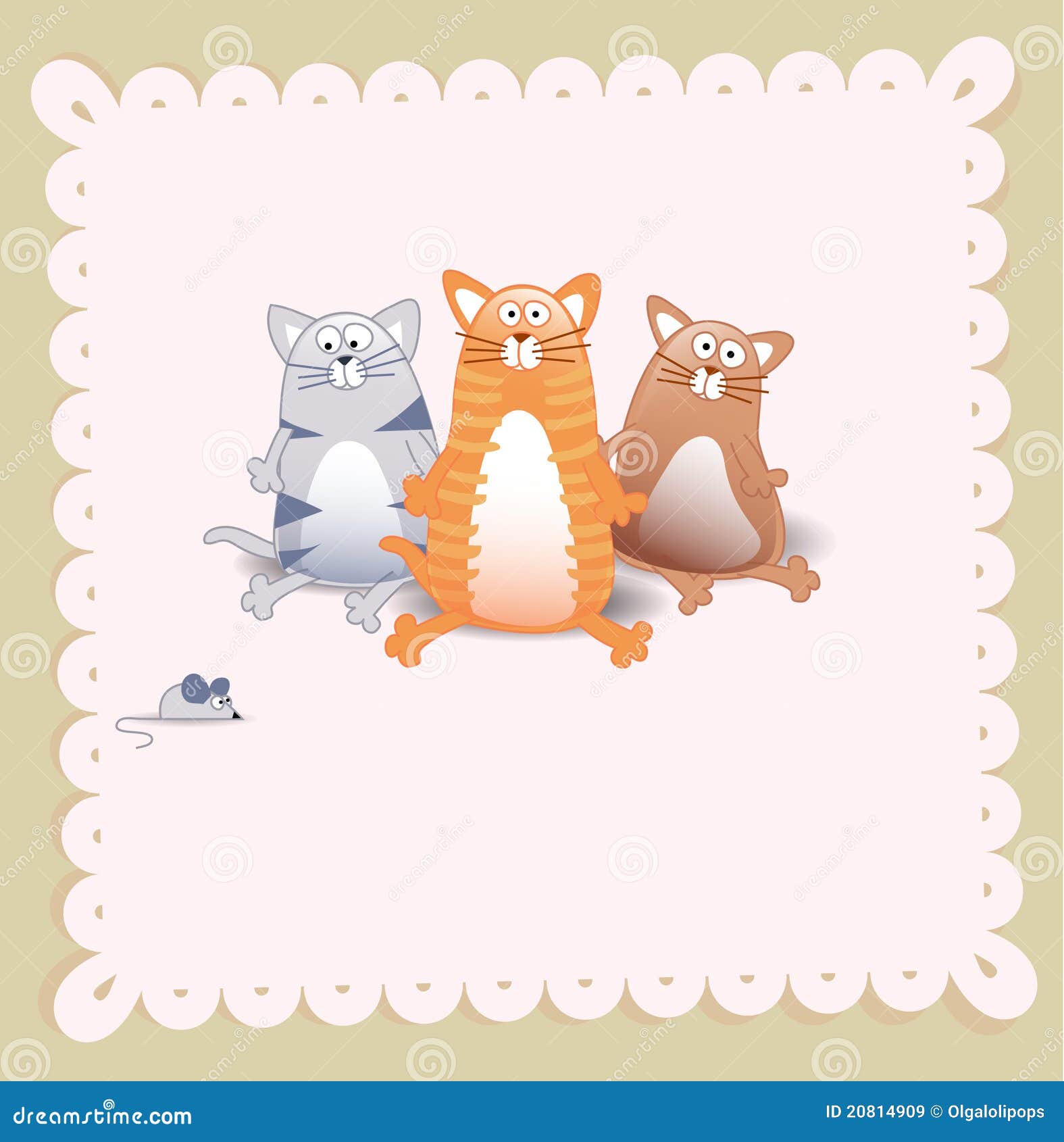Vector Baby Shower Card with Three Cats and Mouse Stock Vector ...