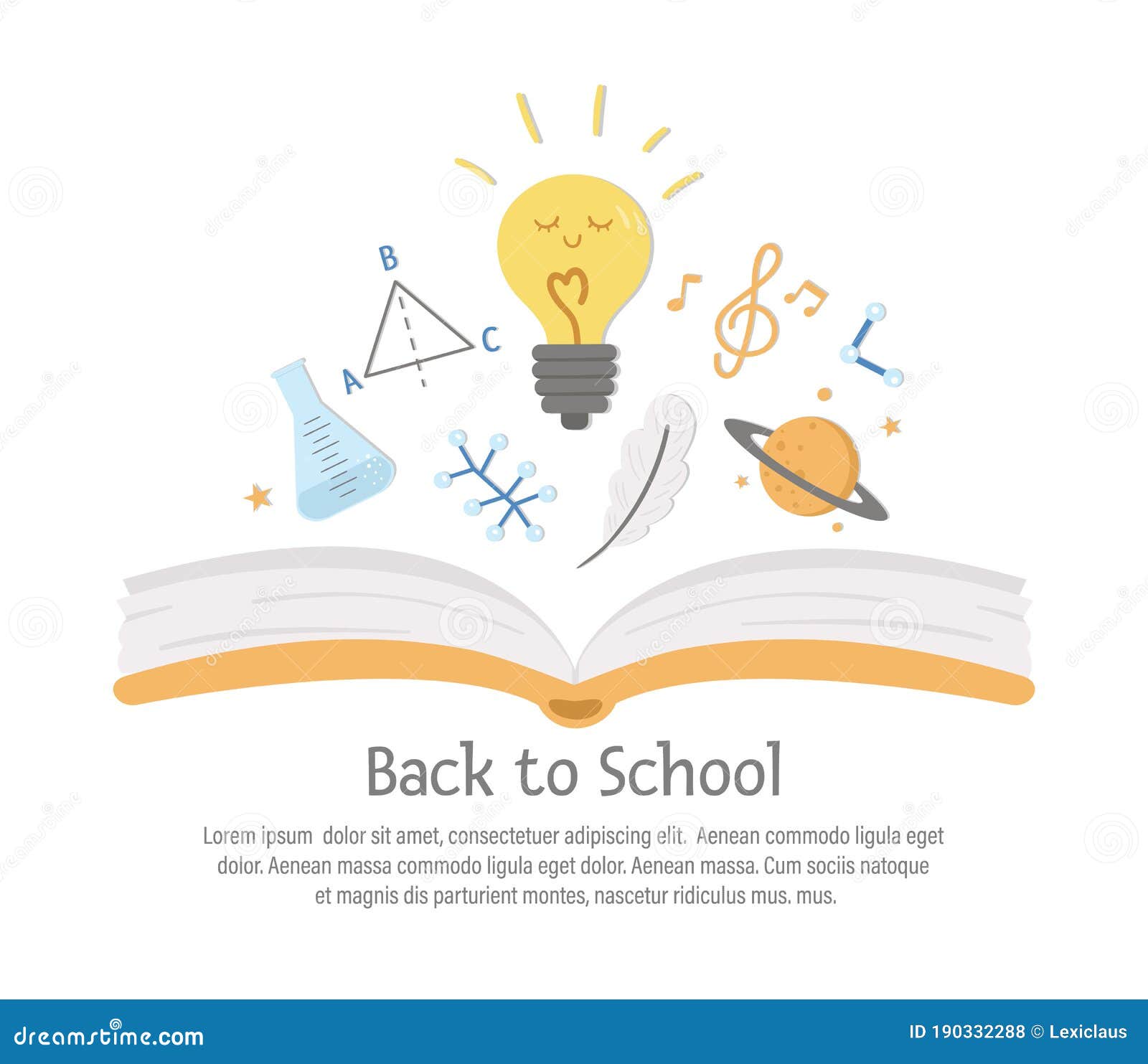 Vector Back To School Composition with Opened Book and Cute Lessons ...