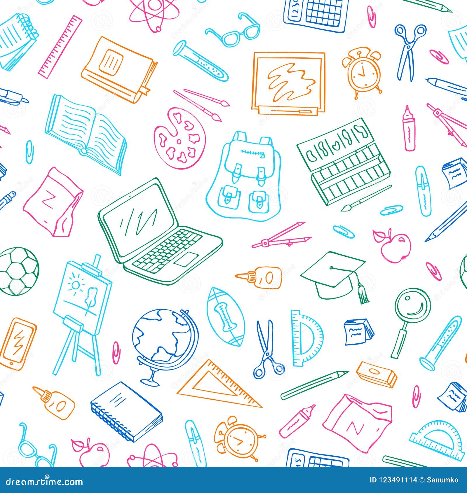 Vector Back To School Doodle Elements Pattern or Background. Study and ...