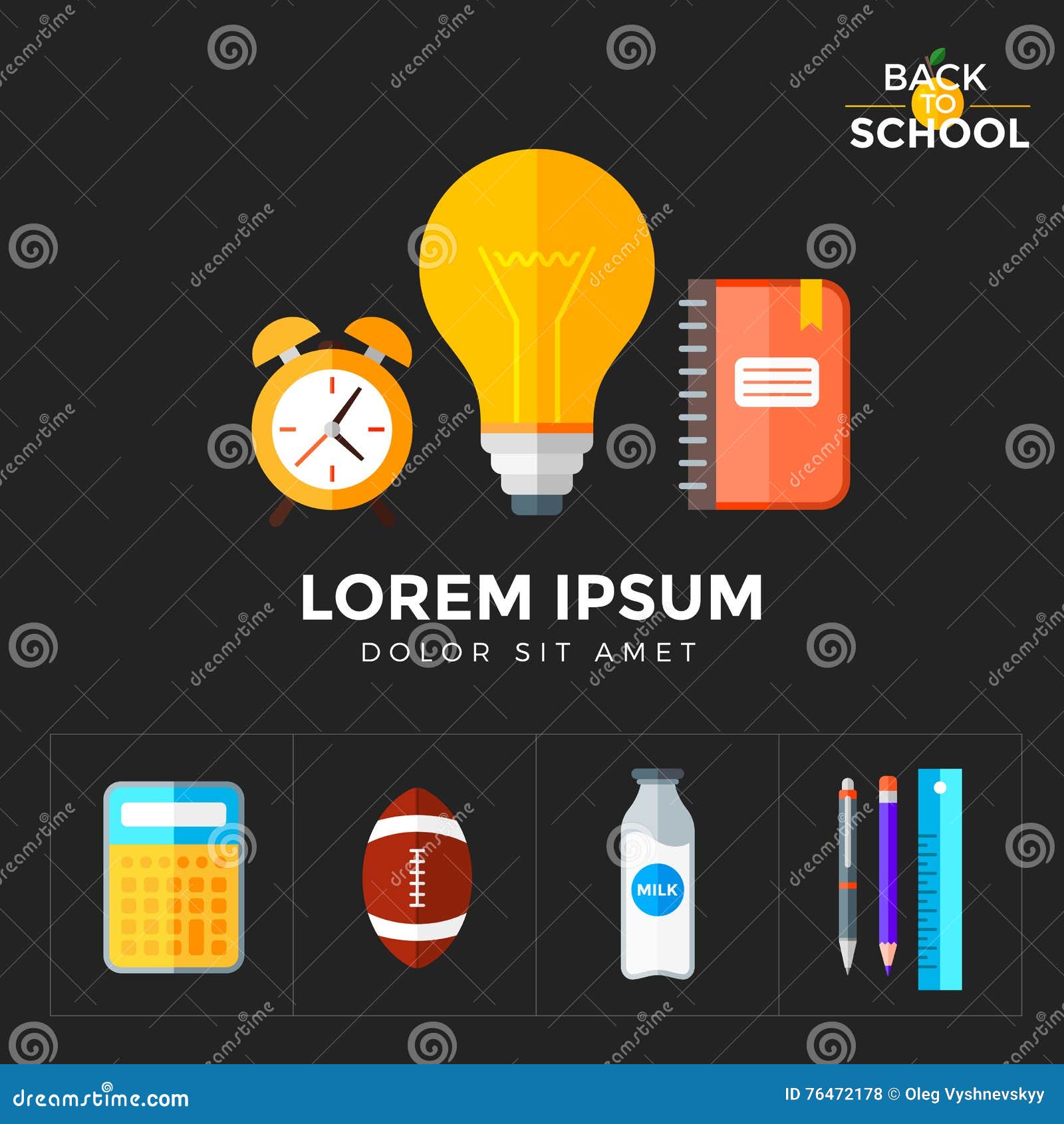 Vector Back To School Icons Set. Education Object in Flat Style Stock ...