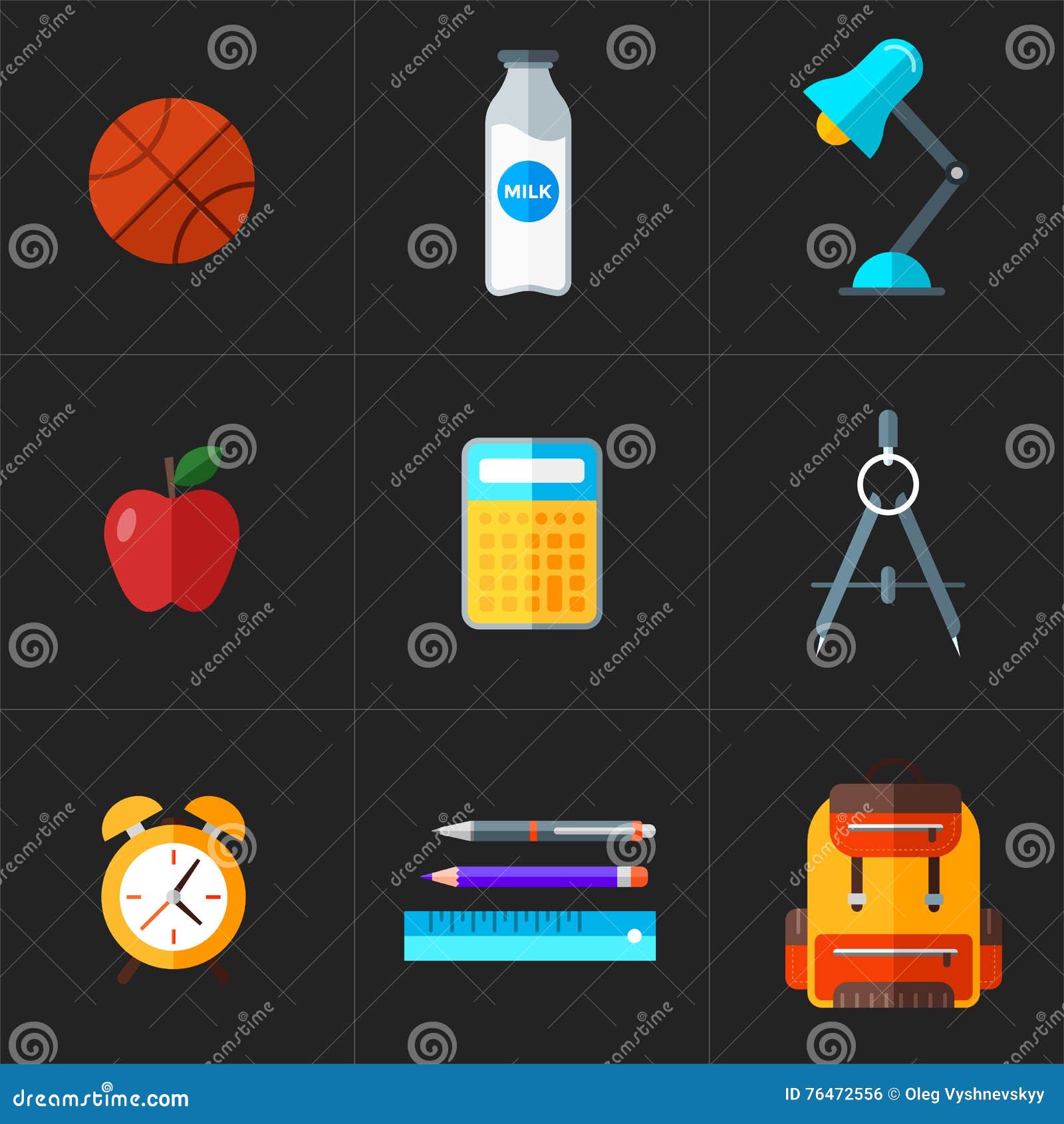 Vector Back To School Icons Set. Education Object in Flat Style. Stock ...