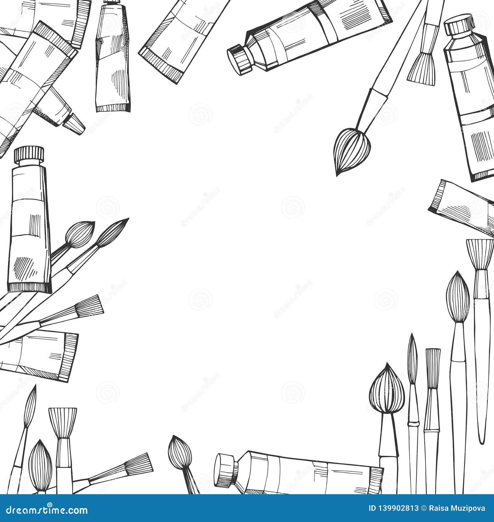 Vector Background with Artistic Paintbrushes and Paints. Sketch ...