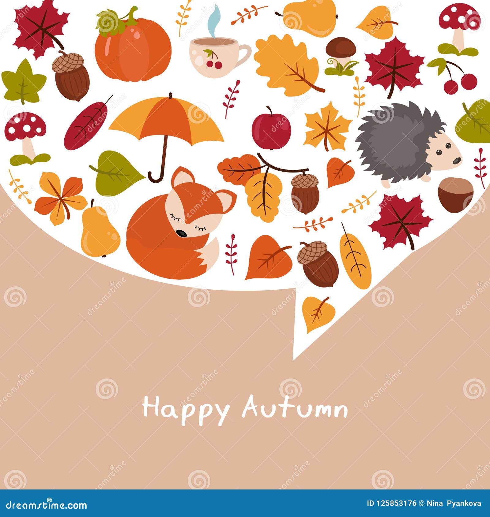 Cartoon Characters and Autumn Elements Stock Vector - Illustration of ...