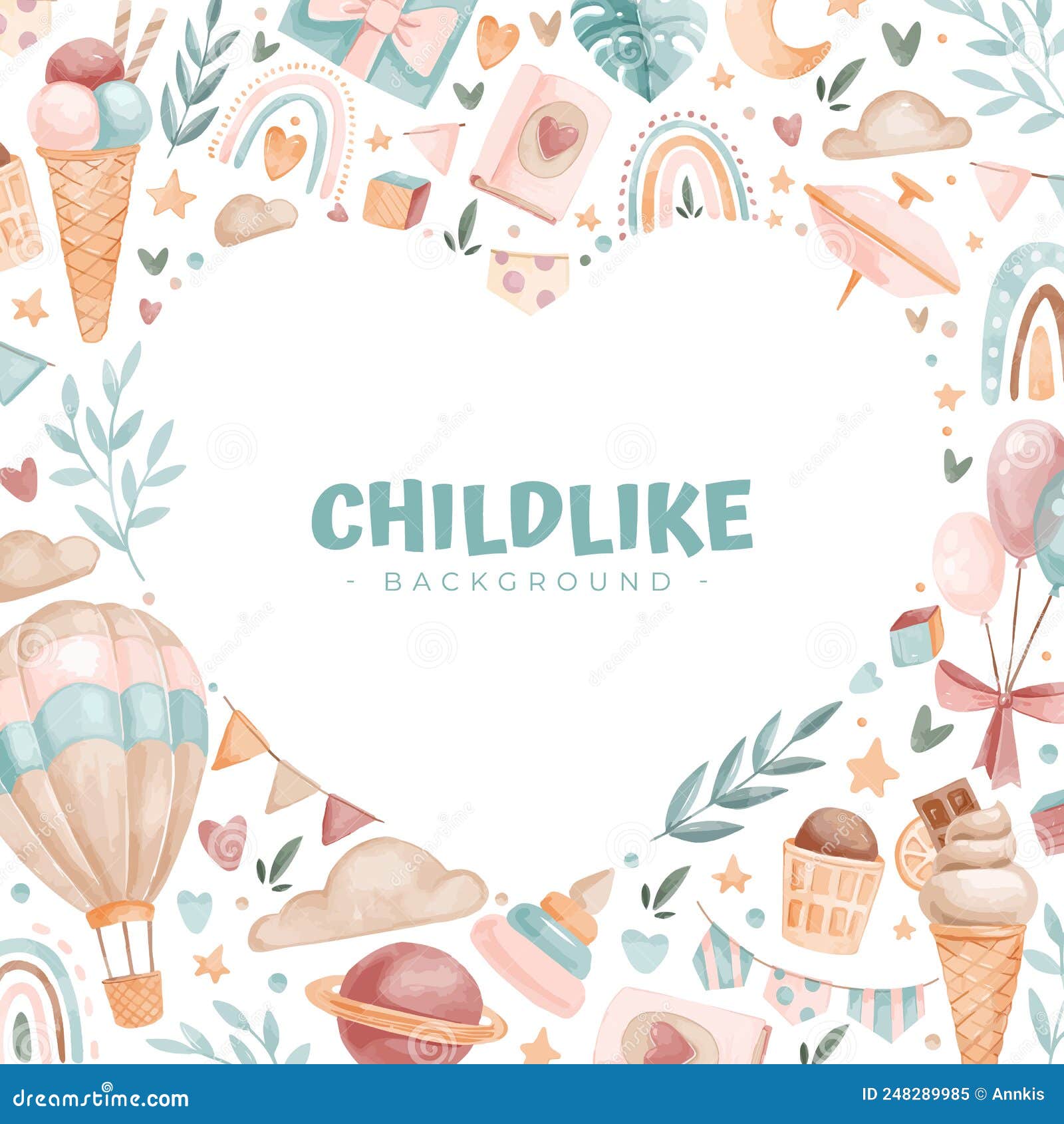 Vector Background with Childish Elements Illustrations in a Heart Shape ...
