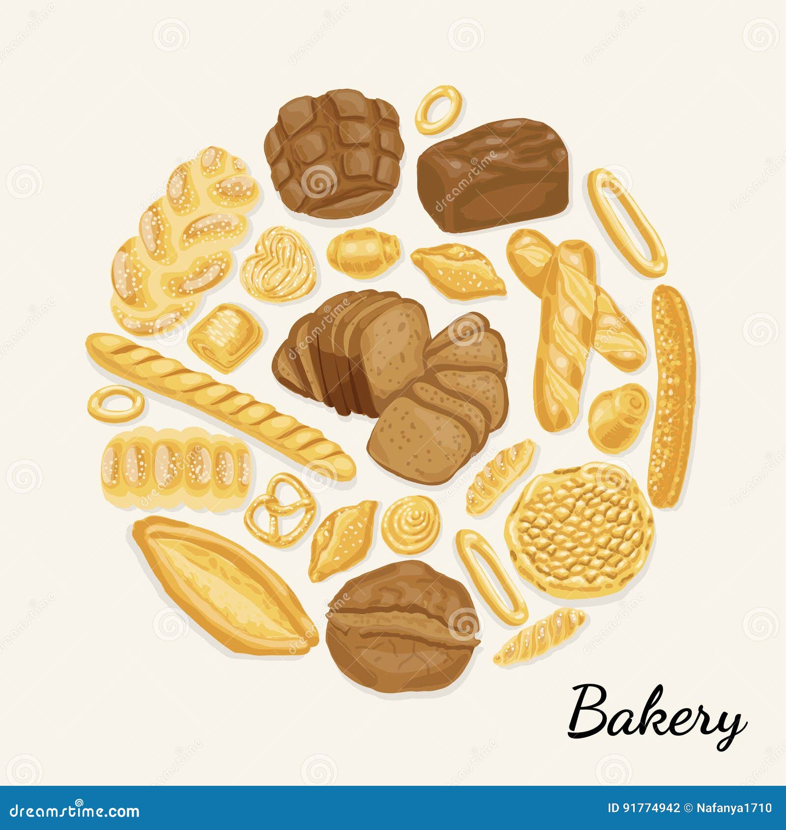 Vector Background with Colored Bakery Products Arranged in a Circle ...