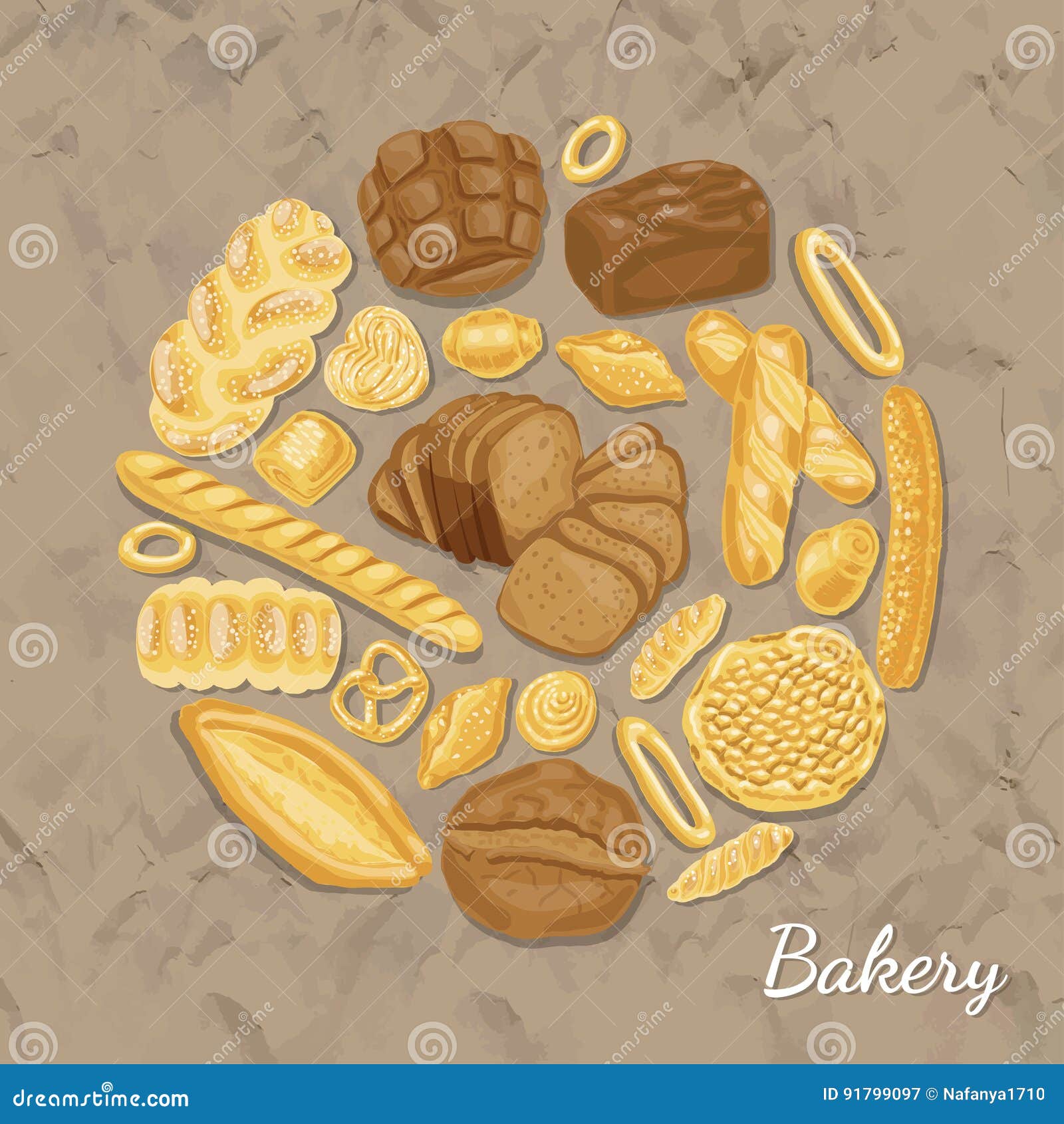 Vector Background with Colored Bakery Products Arranged in a Circle ...