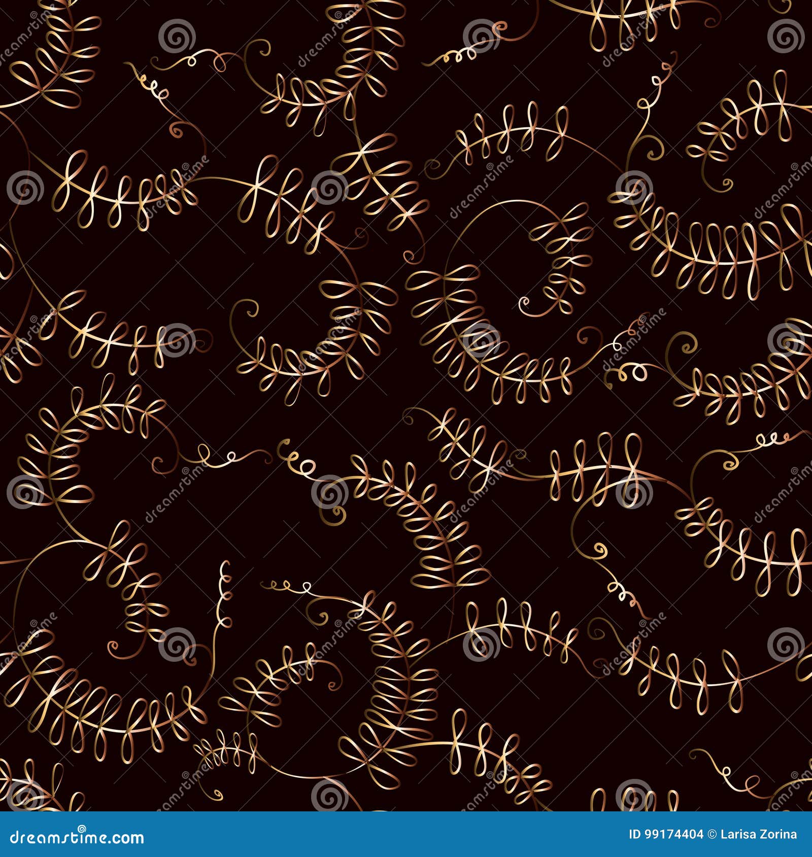 Seamless Pattern with Golden Curly Floral Tracery Stock Vector ...