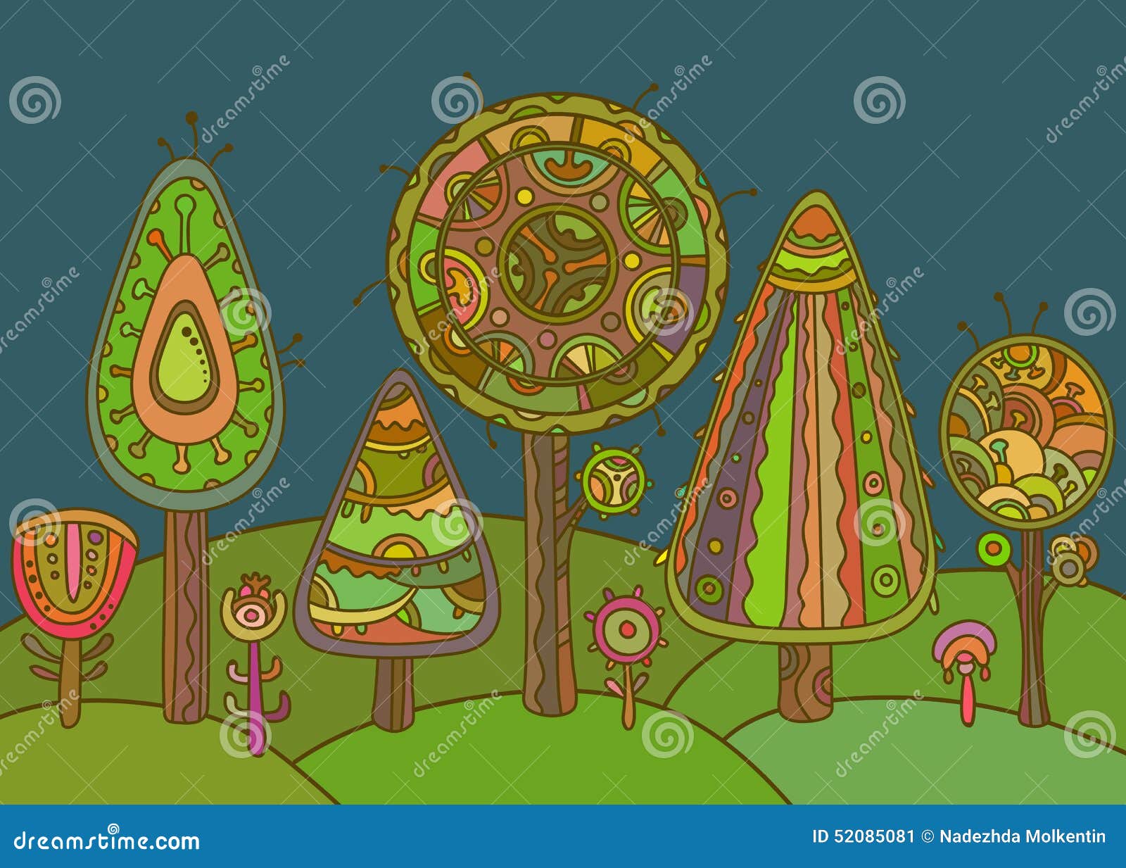 Vector Background with Decorative Trees Stock Illustration ...