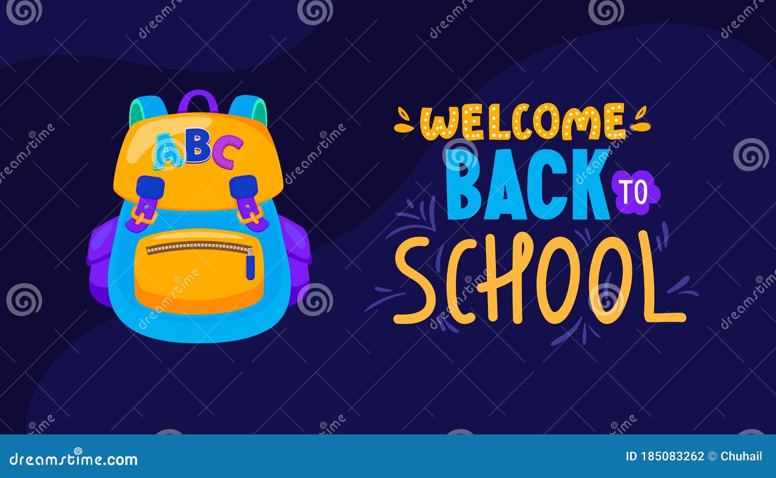 School Banner with Student Backpack and Text. Stock Vector ...