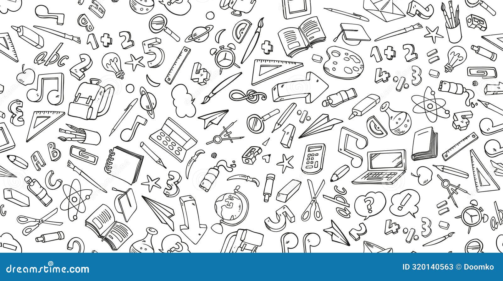 School Doodle Objects Set. Hand Drawn Outline Sketch Vector ...