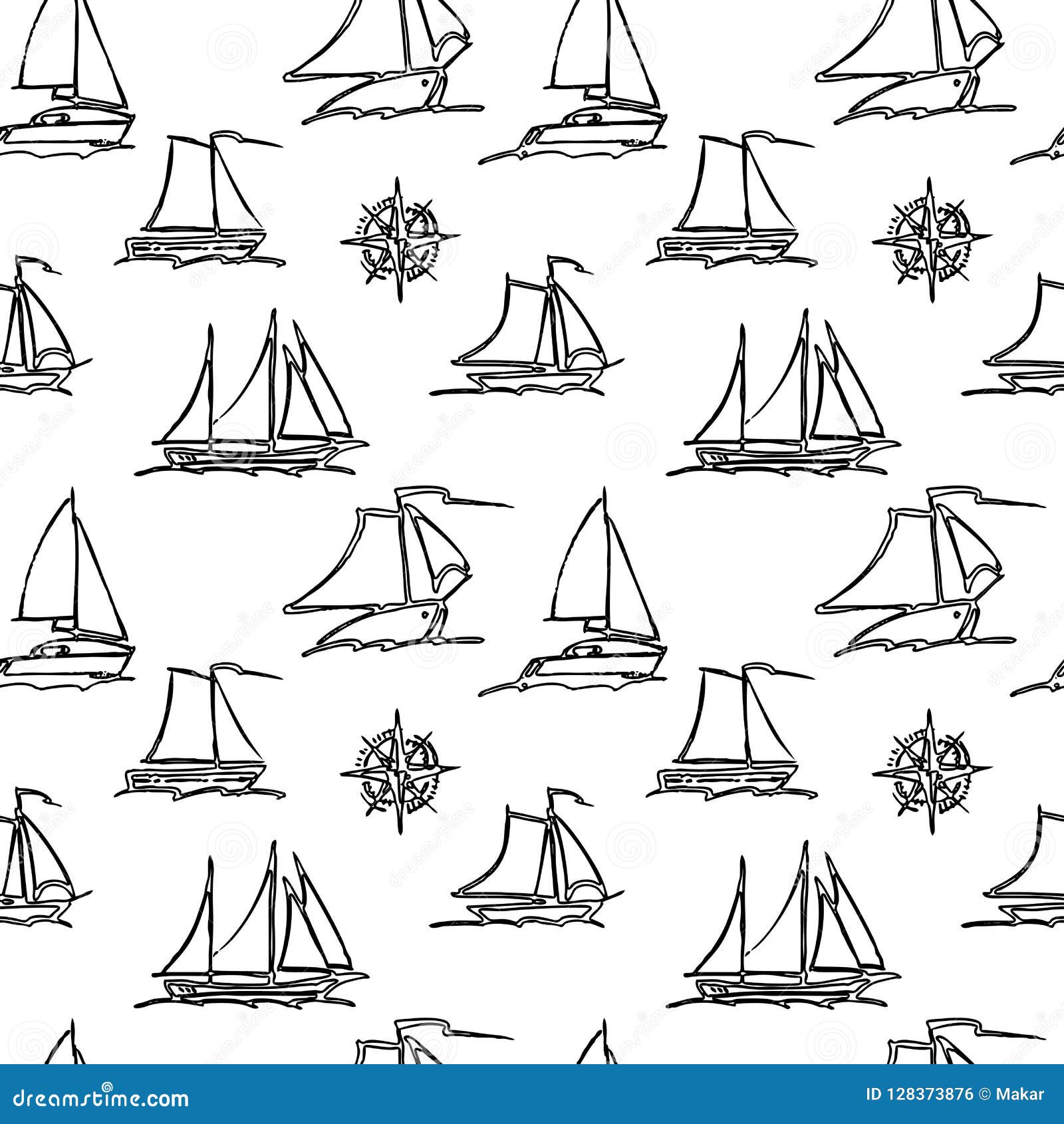 Seamless Pattern of Sailing Yachts Stock Vector - Illustration of ...