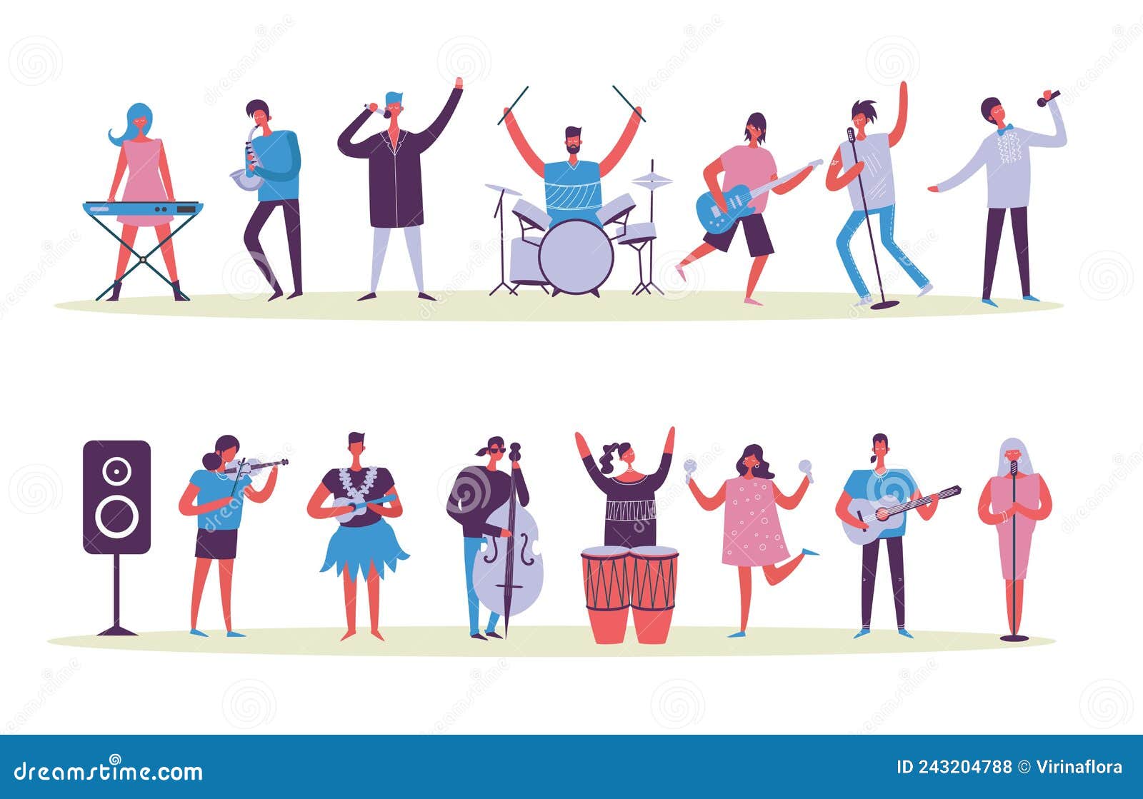 Vector Background of Group of Singing and Playing Music Instrument ...