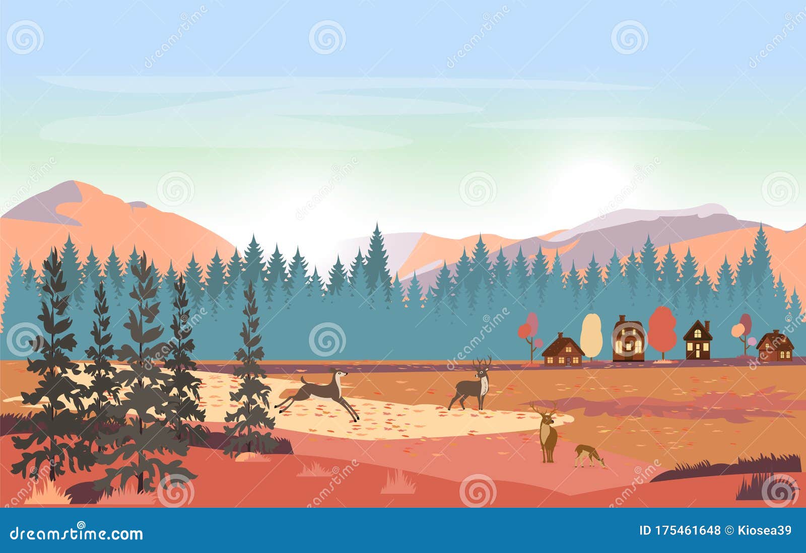 Vector Background of a Forest Mountains Wilderness Landscape Stock ...