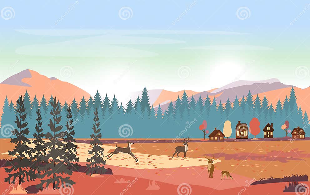 Vector Background of a Forest Mountains Wilderness Landscape Stock ...