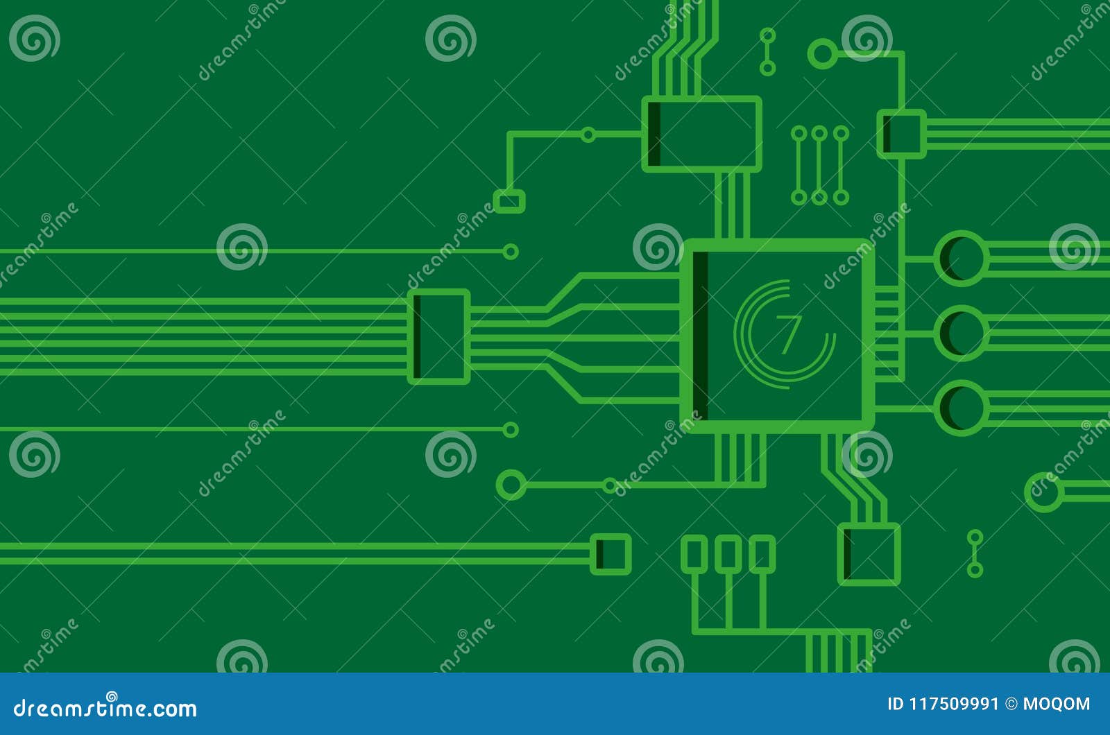 CPU Chip And Green Motherboard With Circuit Lines. Tehnology Concept ...