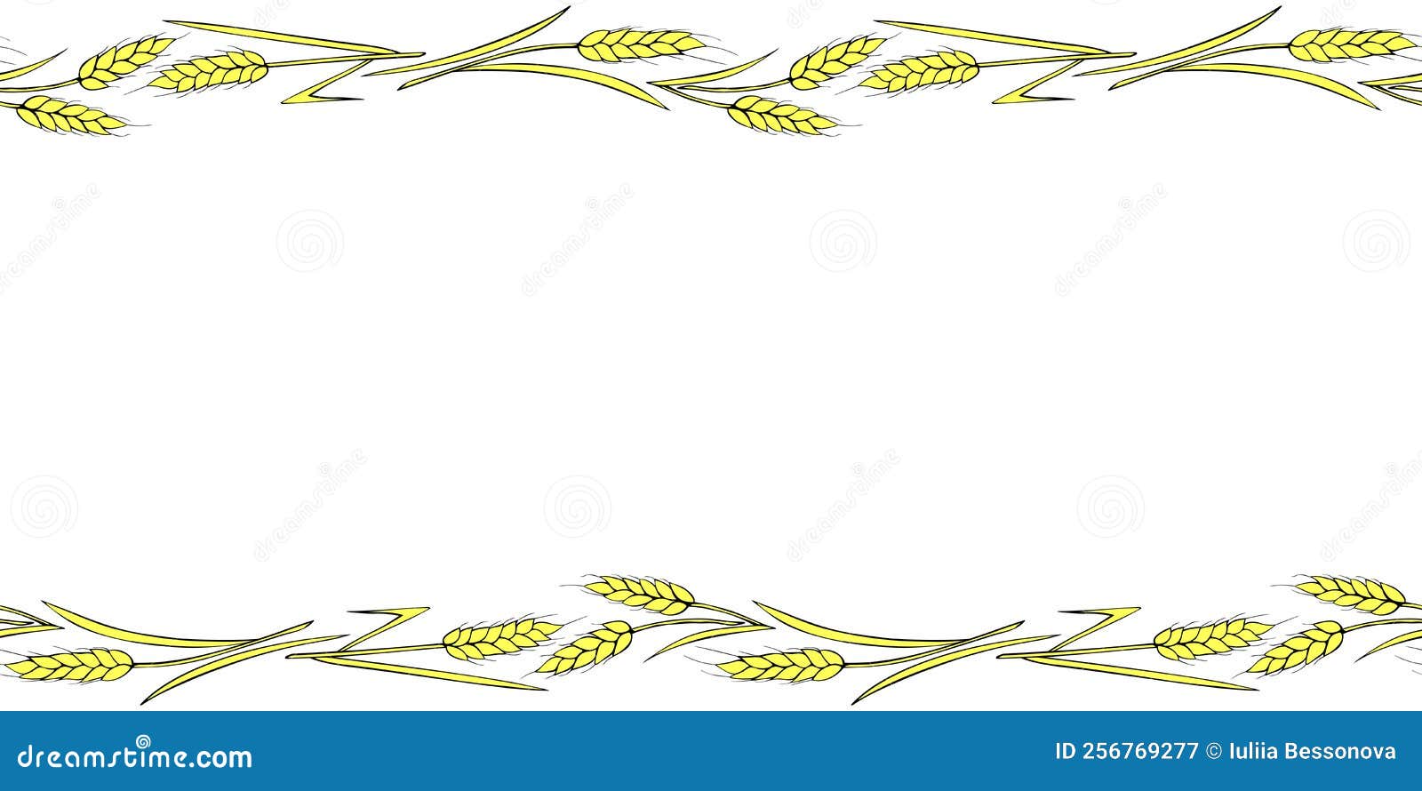 Vector Background, Frame Made of Golden Wheat or Rye Ears. Horizontal ...