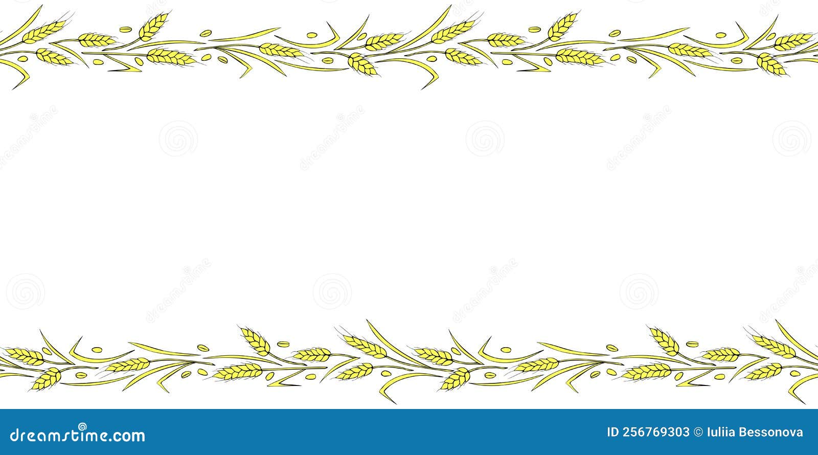 Vector Background, Frame Made of Golden Wheat or Rye Ears. Horizontal Top and Bottom Edging ...