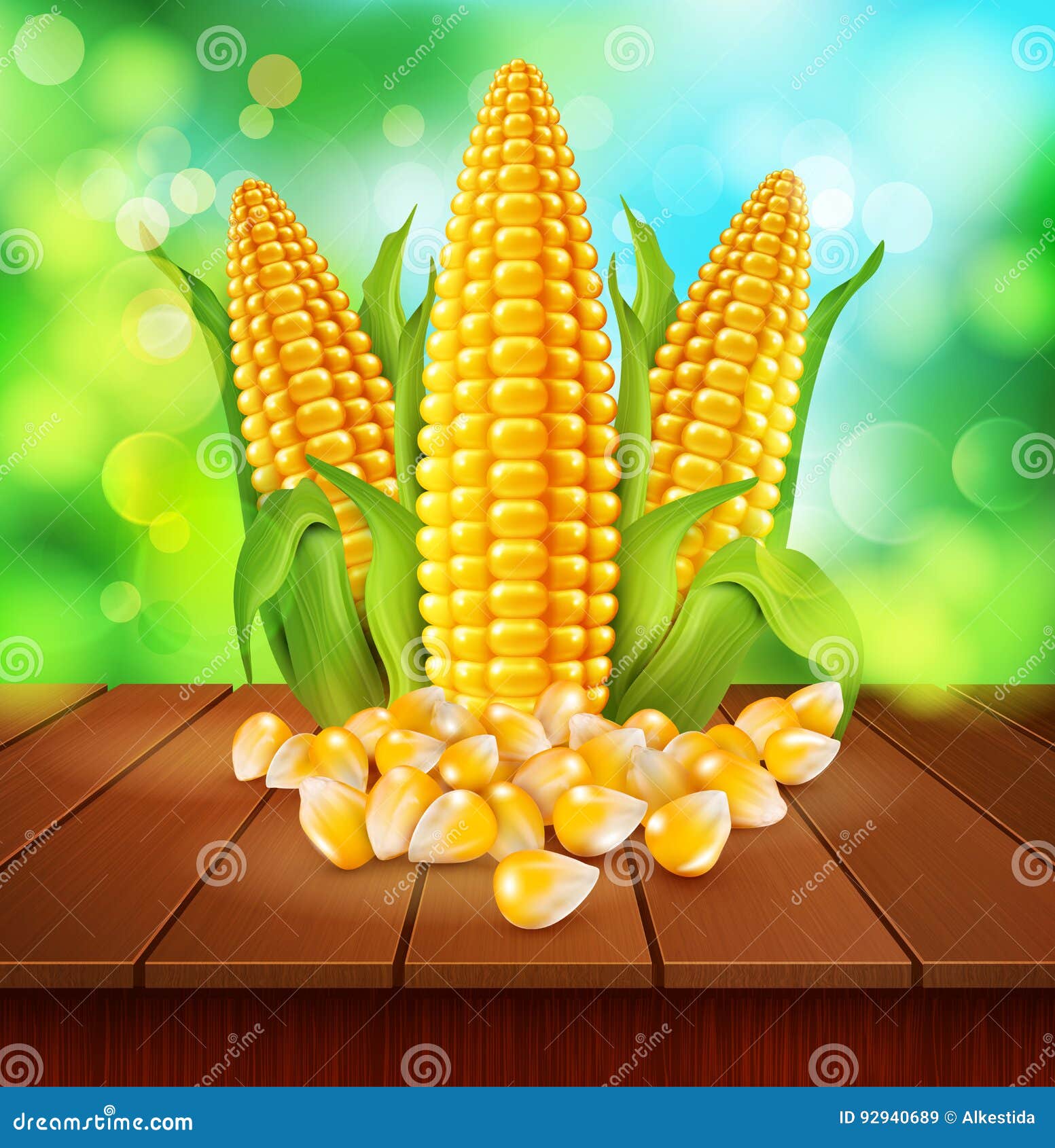 Vector Grains And Cobs Of Corn And Red Ribbon | CartoonDealer.com #82507503