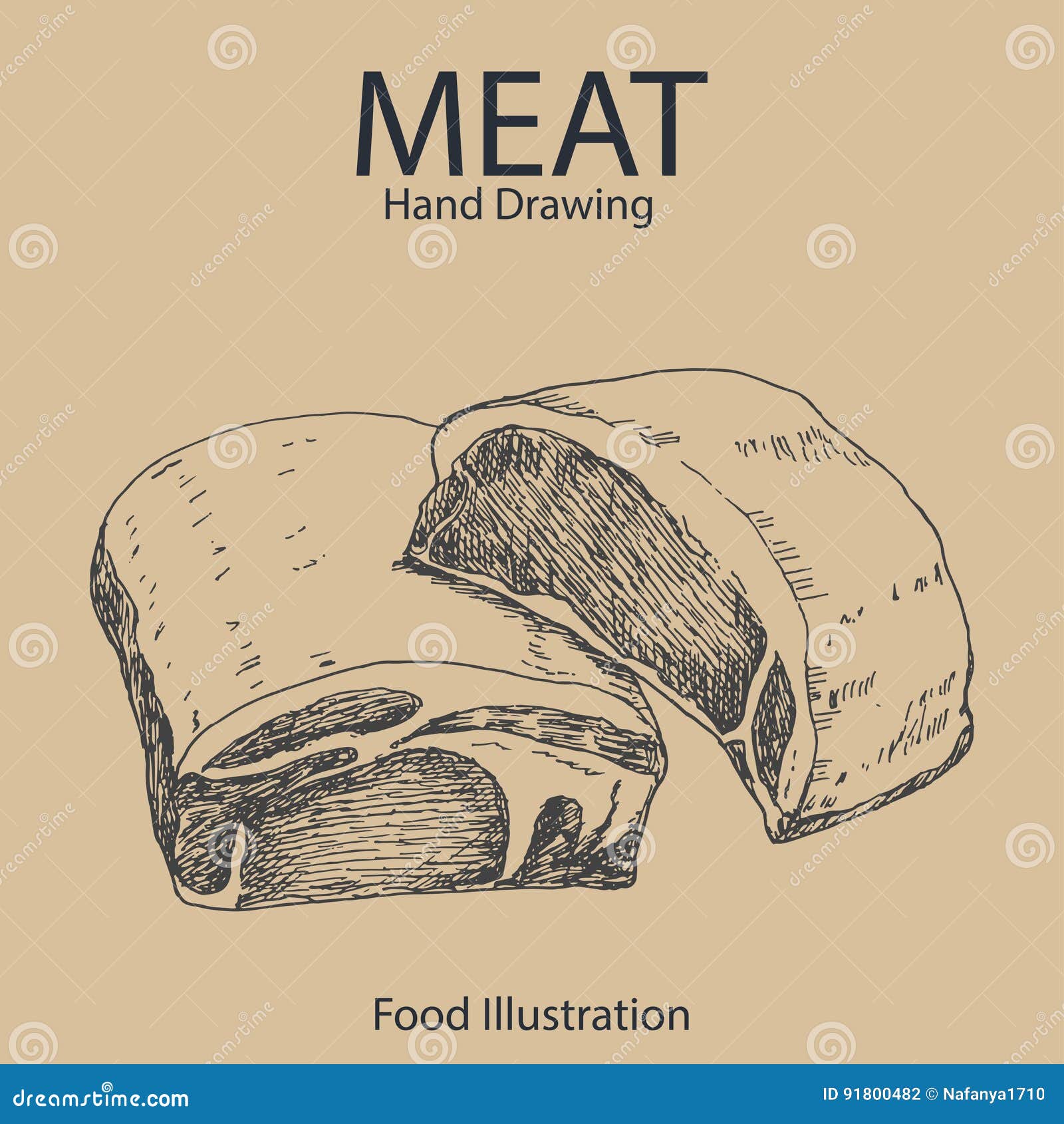 Vector Background of Hand Drawn Meat Stock Vector - Illustration of ...