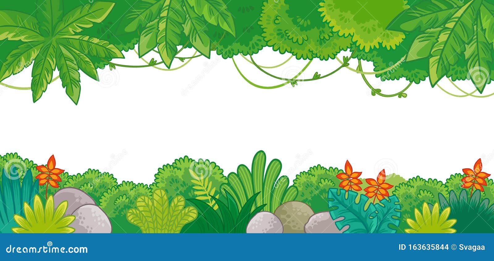 Vector Background on Jungle Theme in Cartoon Style. Illustration with ...