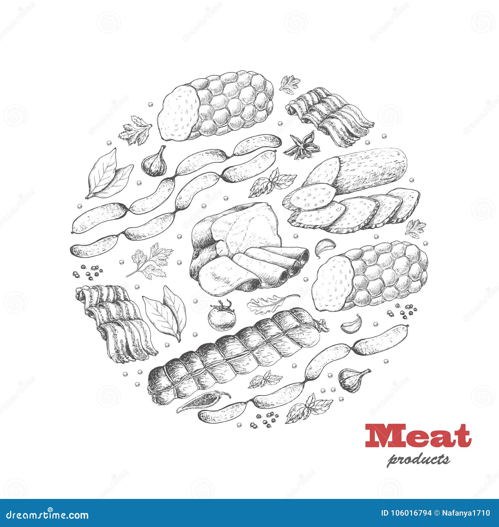 Vector Background with Meat Products Arranged in a Circle Stock Vector ...