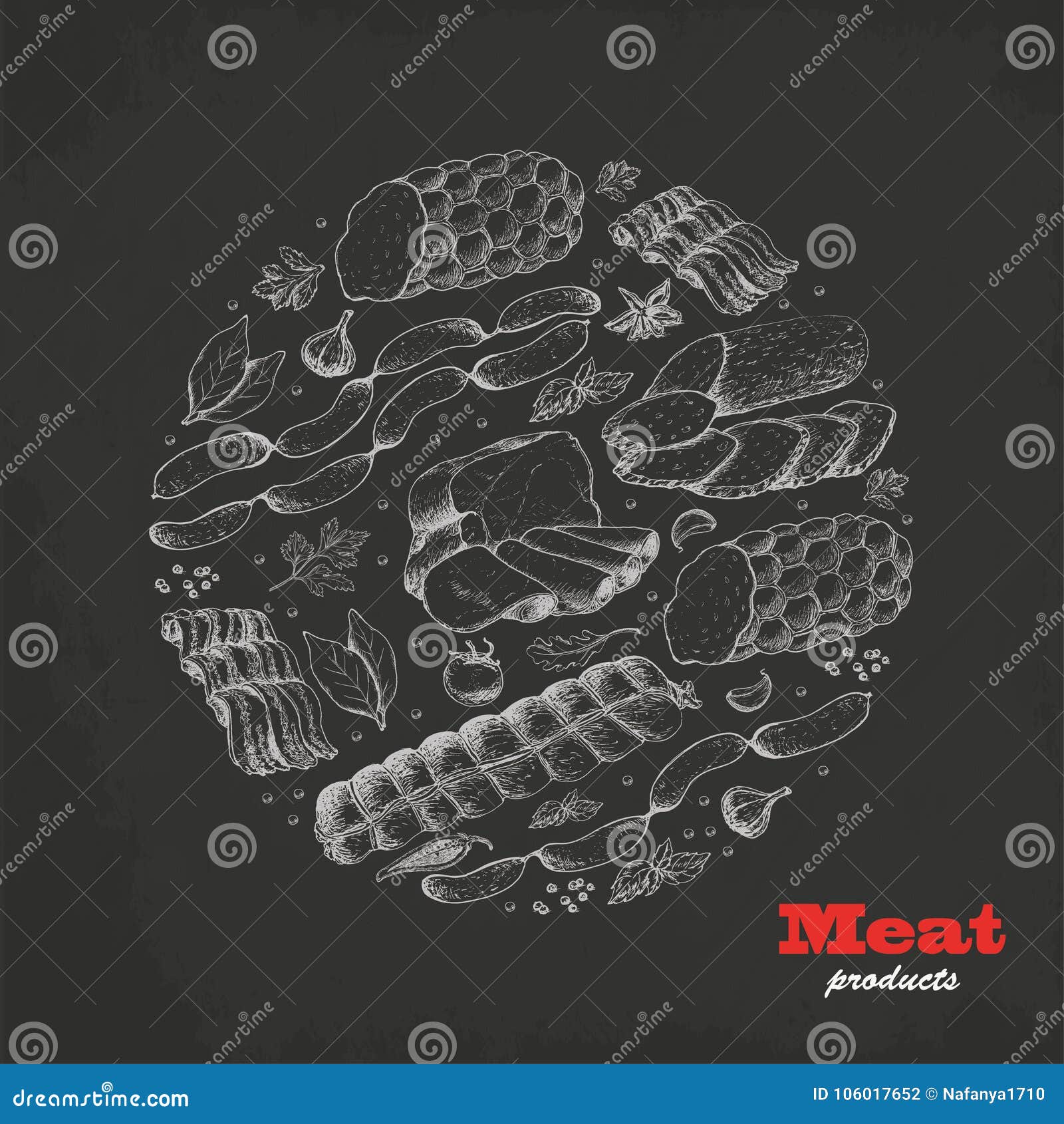 Vector Background with Meat Products Arranged in a Circle Stock Vector ...