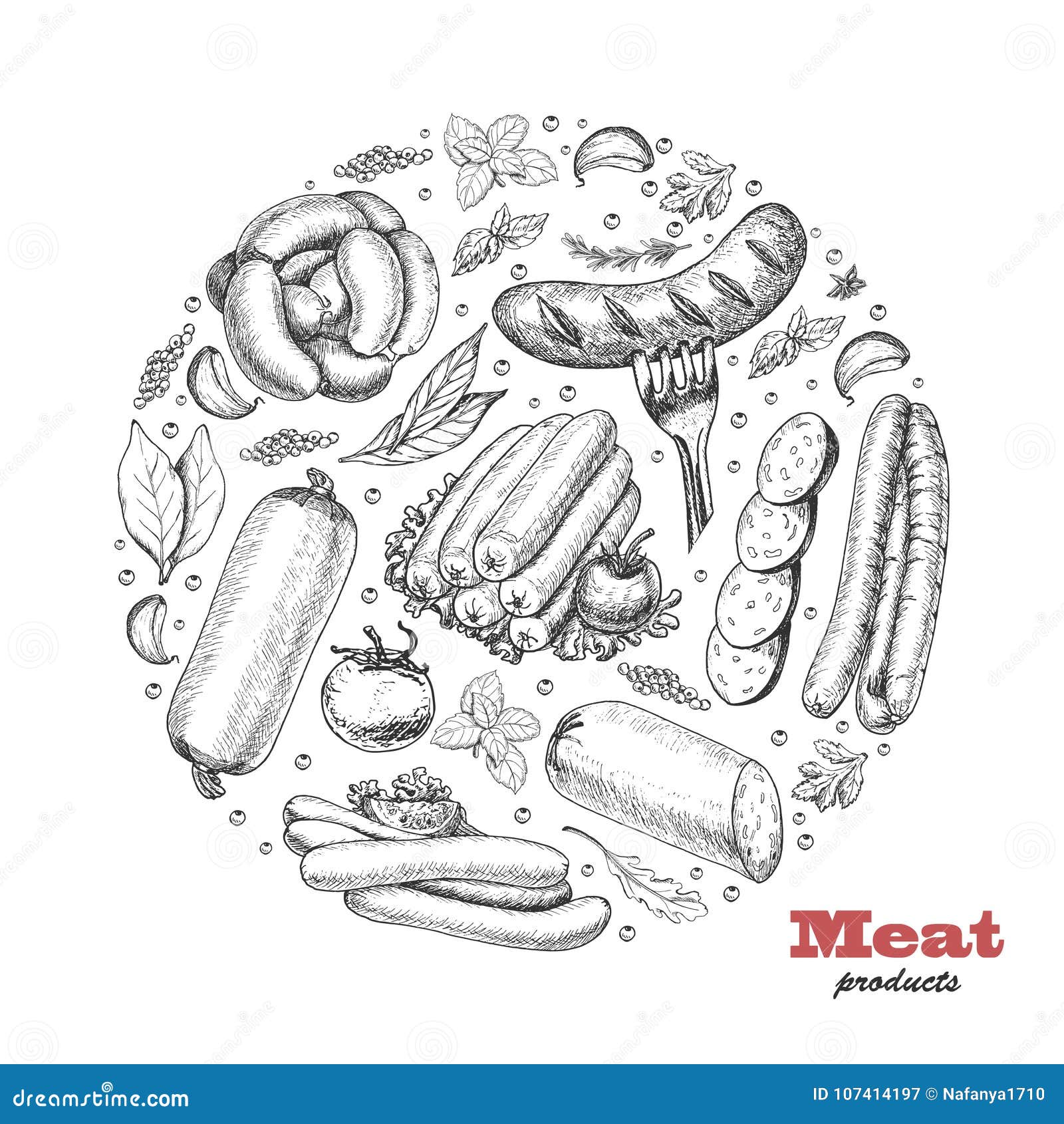 Vector Background with Meat Products Arranged in a Circle Stock Vector ...