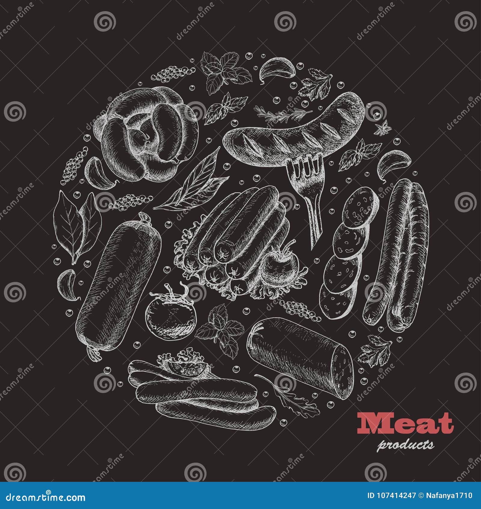 Vector Background with Meat Products Arranged in a Circle Stock Vector ...