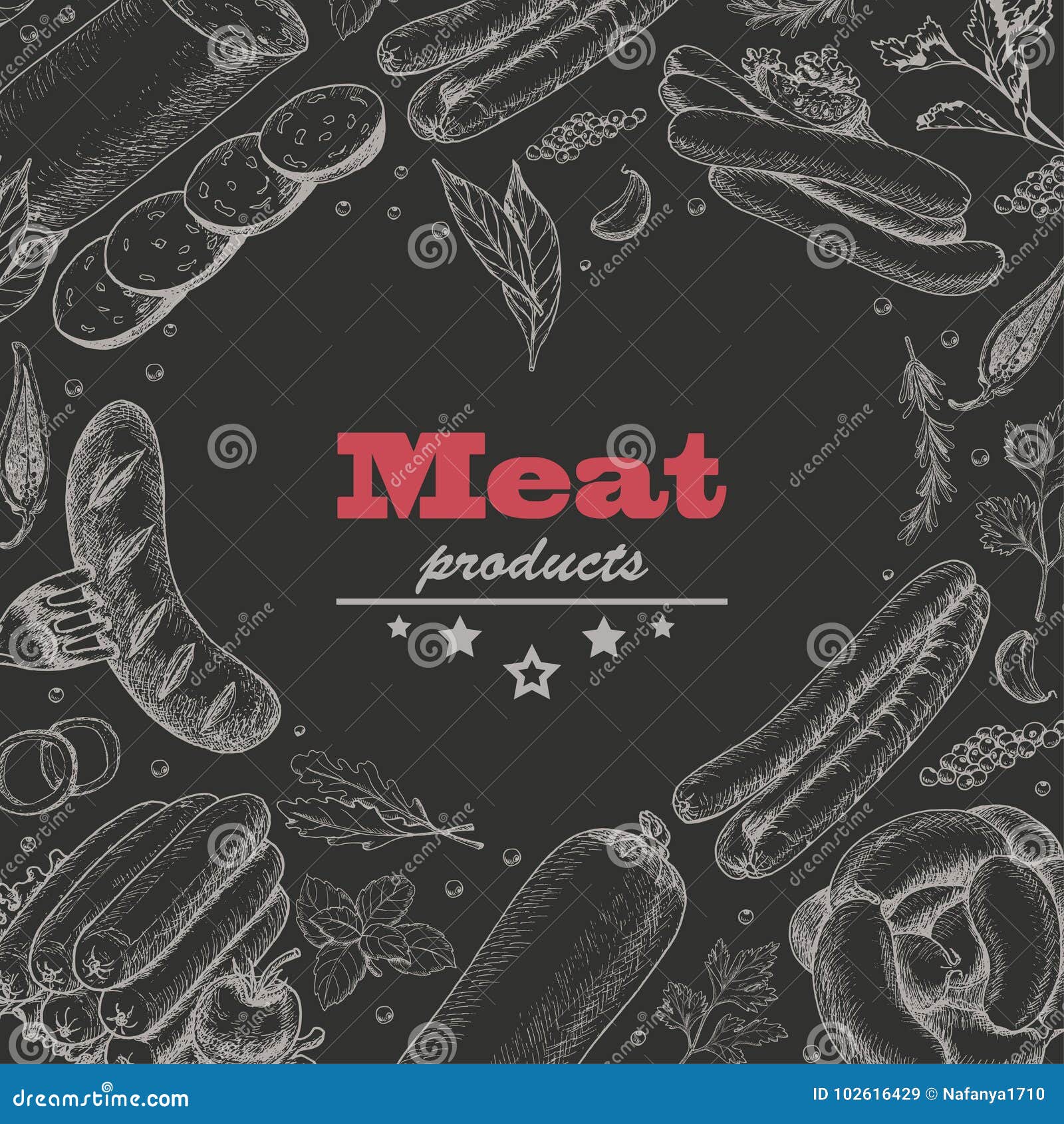 Vector Background with Meat Products Stock Vector - Illustration of ...