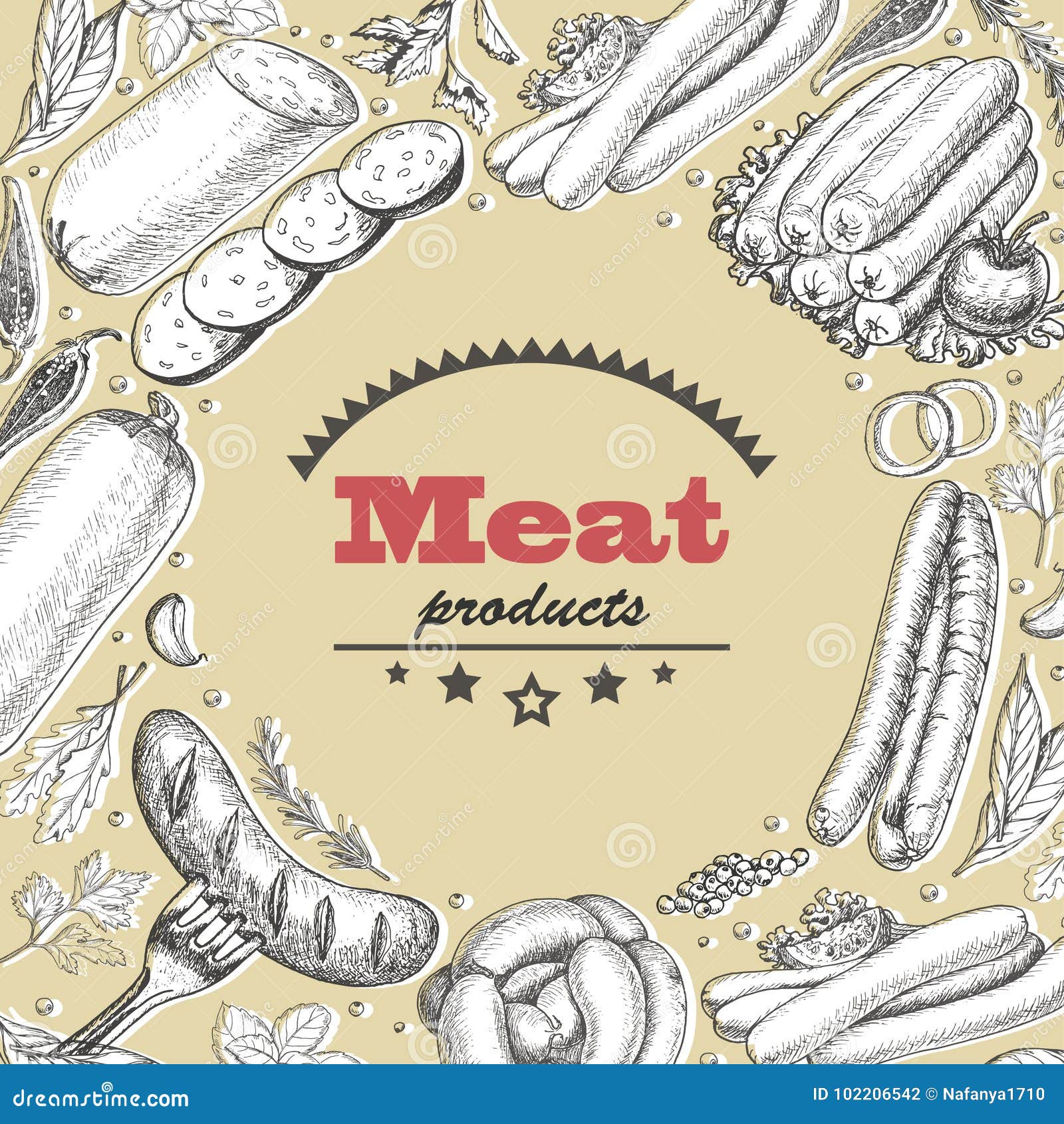 Vector Background with Meat Products Stock Vector - Illustration of ...