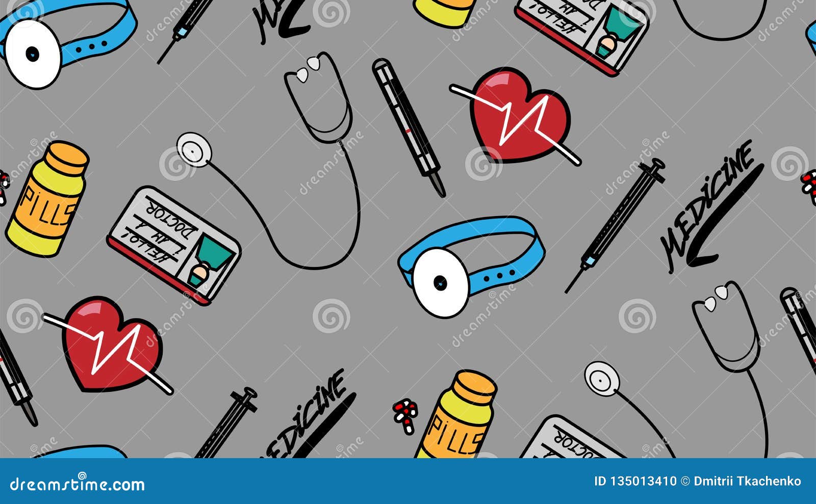 Medical Staff Colorful Seamless Pattern Grey Back Stock Vector ...