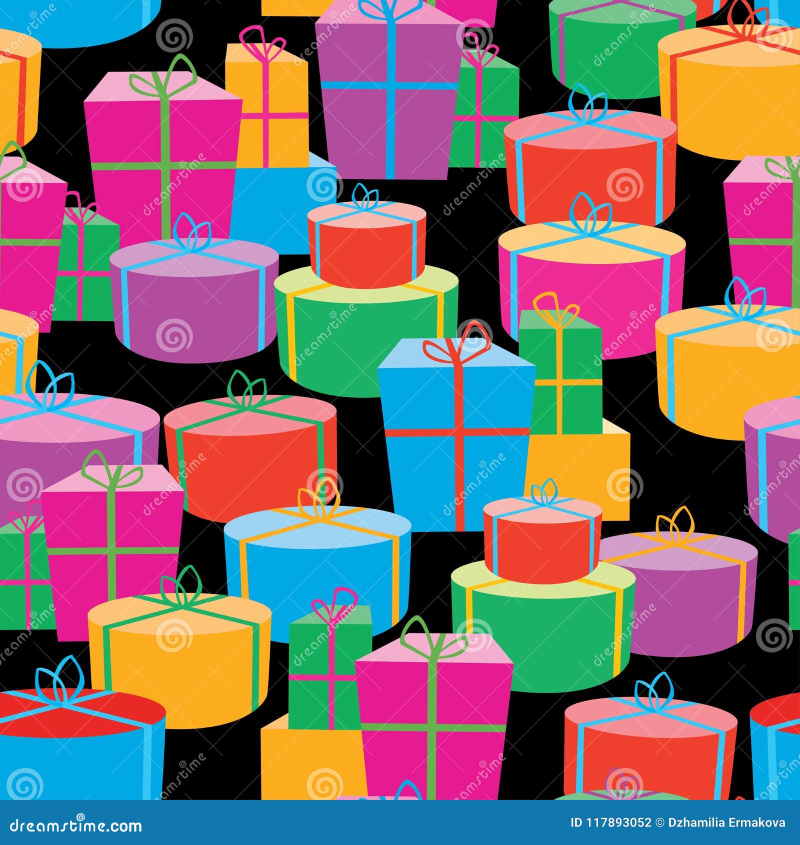 Seamless Pattern of Colorful Gift Boxes Stock Vector - Illustration of ...