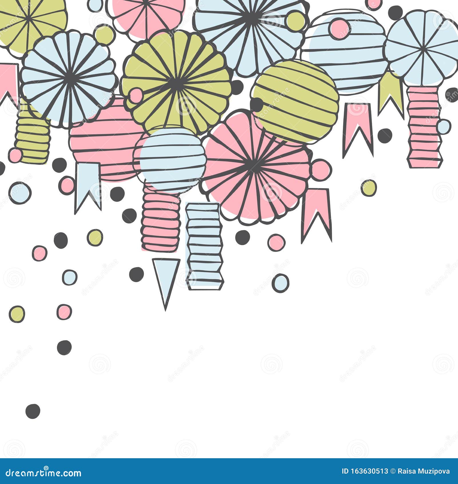 Vector Pom Poms Baby Girl Pink Decorative With Ropes Horizontal ...