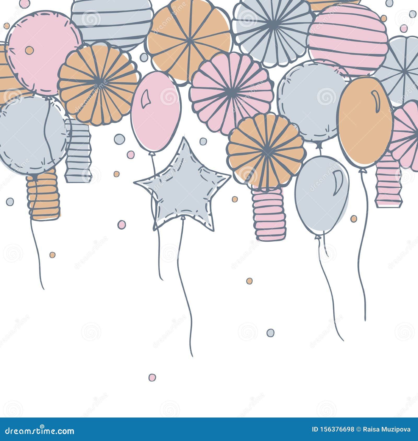 Vector Pom Poms Baby Girl Pink Decorative With Ropes Horizontal ...