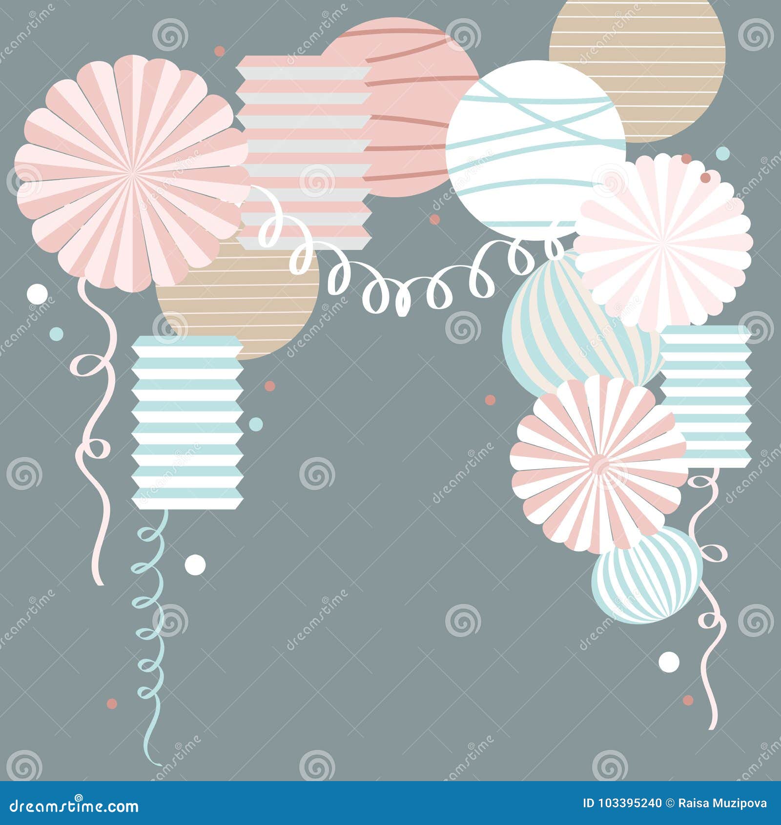 Vector Pom Poms Baby Girl Pink Decorative With Ropes Horizontal ...