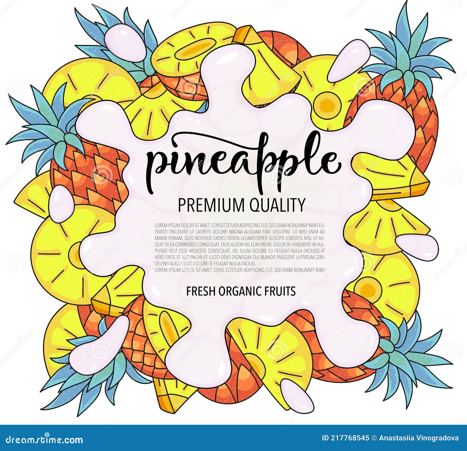 Vector Background with Pineapple, Whole and Pieces - Splash of Water or ...