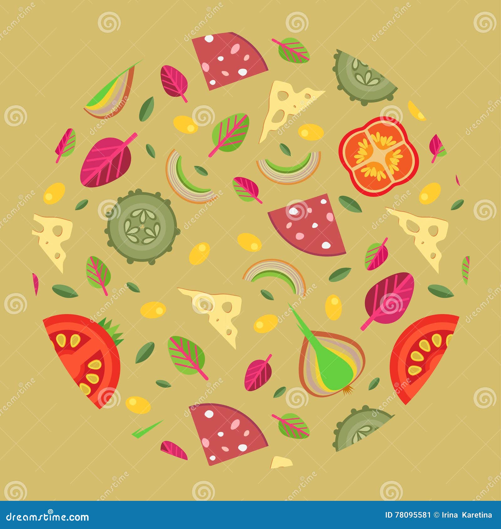 Pizza Toppings And Basil Leaves Engraving Vector | CartoonDealer.com ...