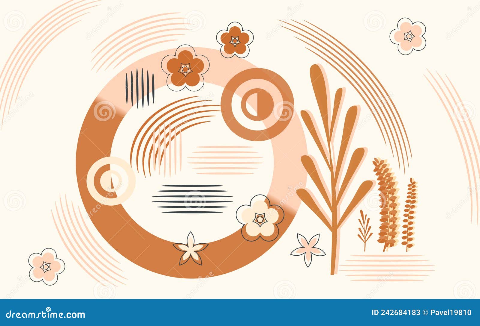 Vector Background with Round Elements, Flowers and Leaves Stock Vector ...