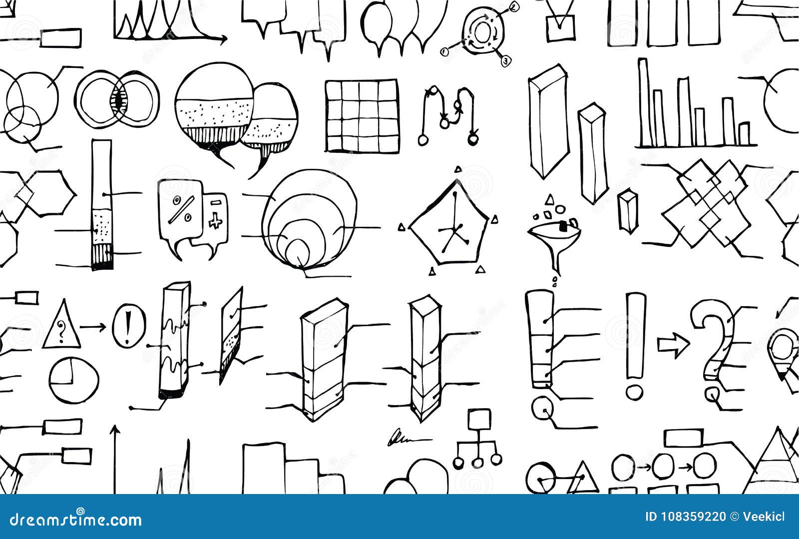 Vector Background Seamless Pattern with Hand Drawn Data Doodle E Stock ...