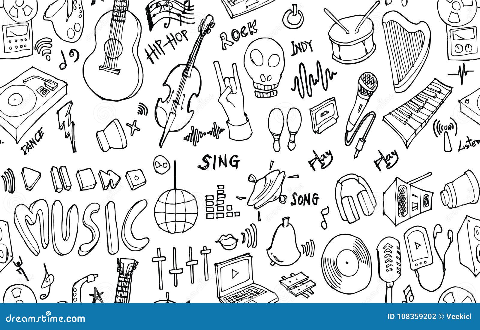 Vector Background Seamless Pattern with Hand Drawn Music Doodle Stock ... Vector Background Seamless Pattern with Hand Drawn Music Doodle Stock ...