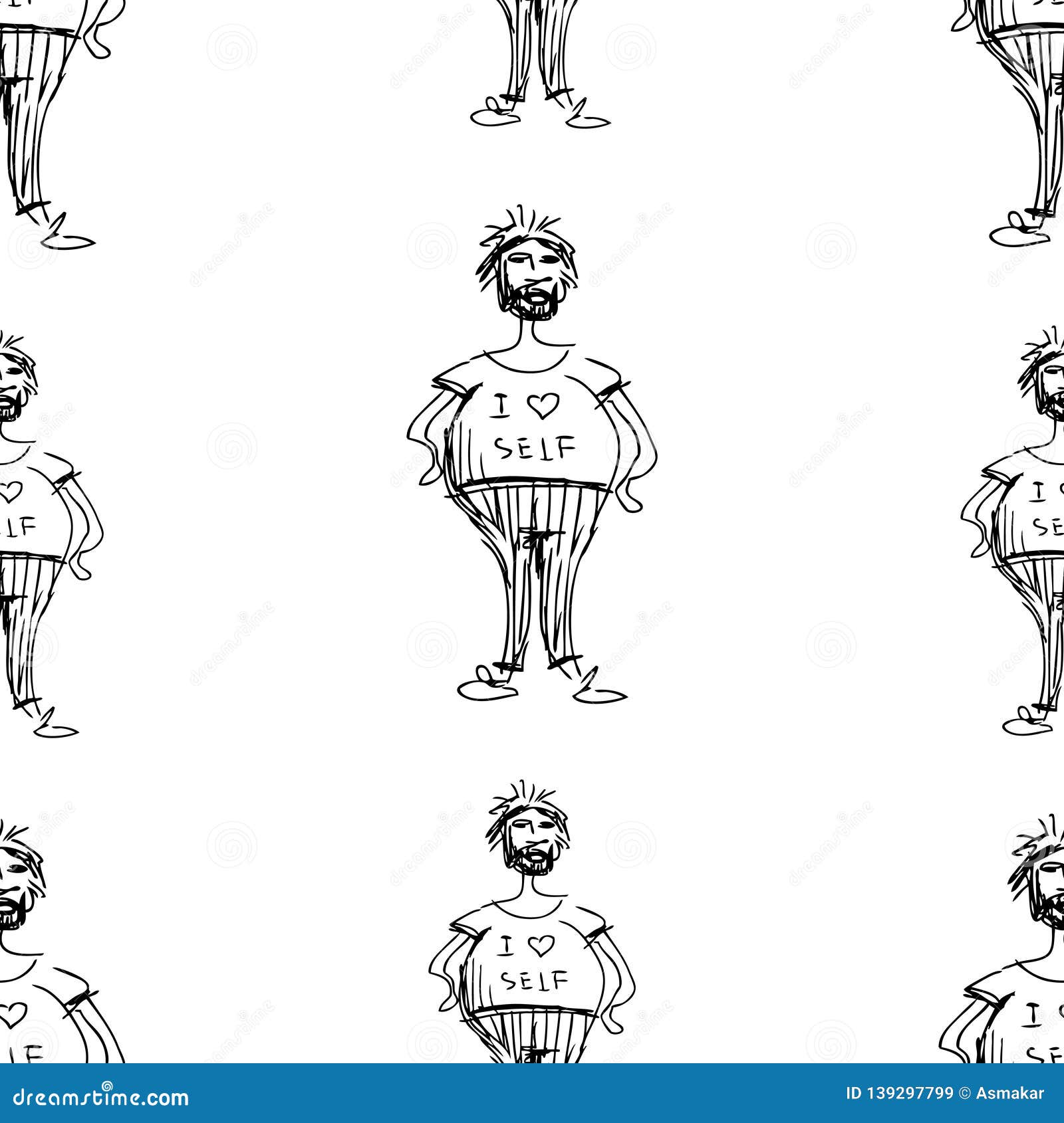 Seamless Pattern of Sketch of a Lazy Man Stock Vector - Illustration of ...