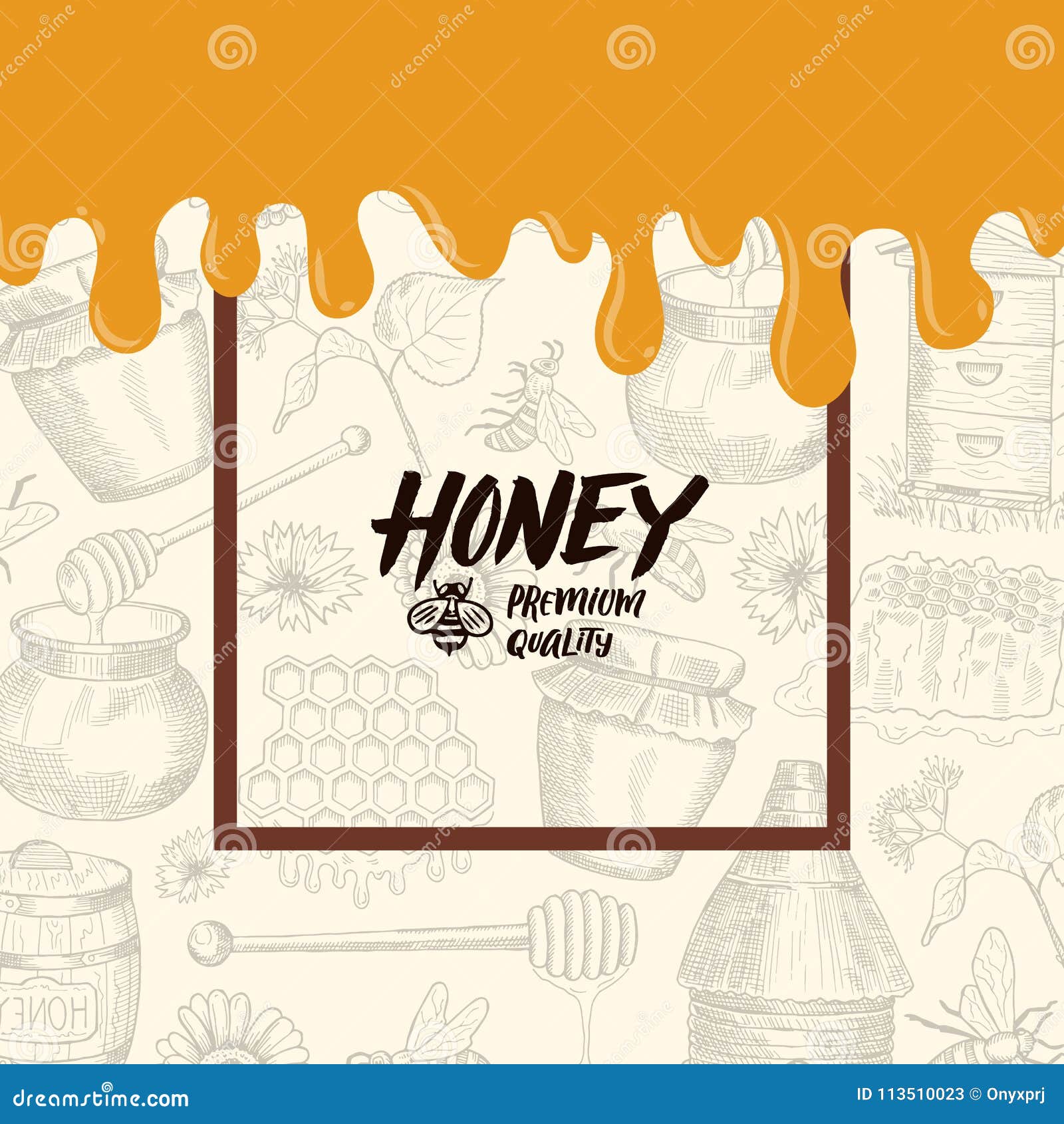 Vector Background with Sketched Honey Elements Stock Vector ...