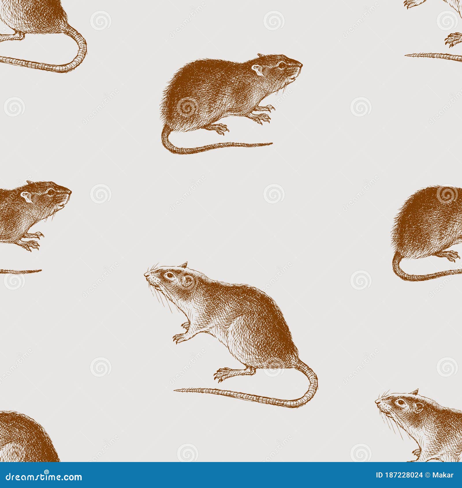 Seamless Pattern of Sketches Big Red Rats Stock Vector - Illustration ...