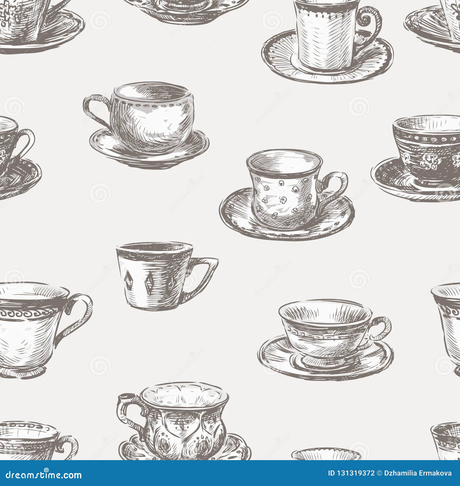 Seamless Pattern of Different Teacups Stock Vector - Illustration of ...