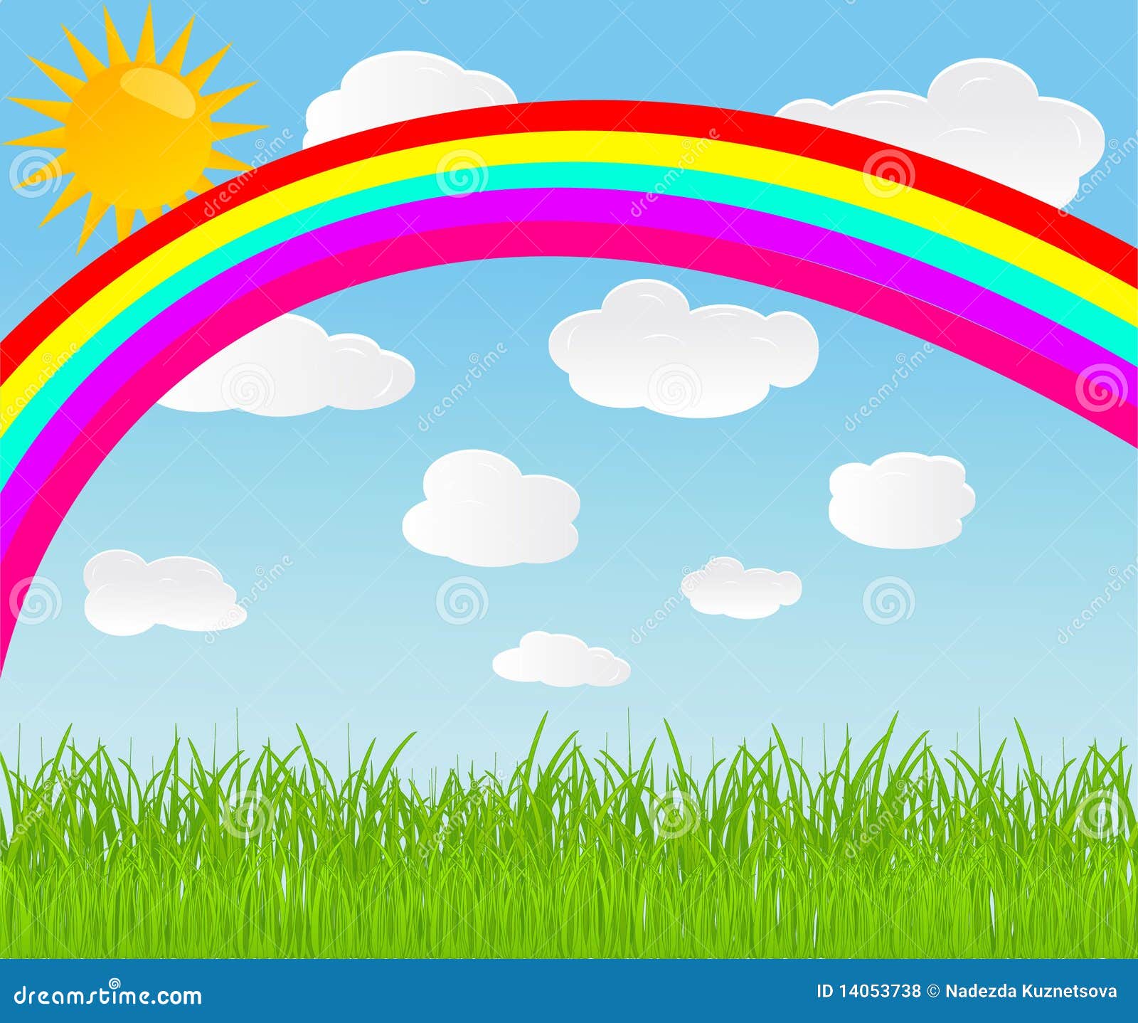 Vector Background With Sky, Rainbow And Sun | CartoonDealer.com #14053738
