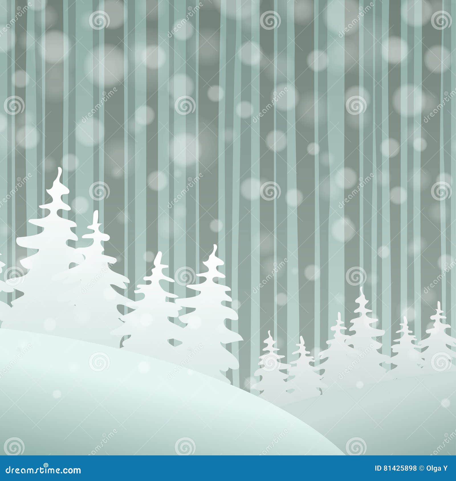 Vector Background with Stylized Winter Hills and Forests Trees, Snow ...