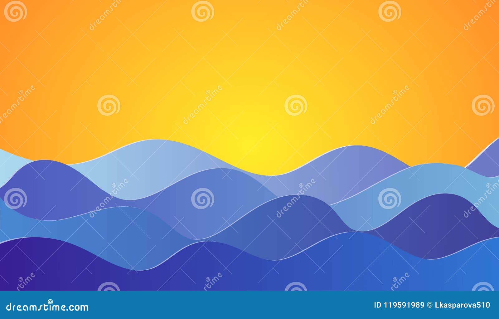 Vector Background with Sun and Sea Waves Stock Vector - Illustration of ...