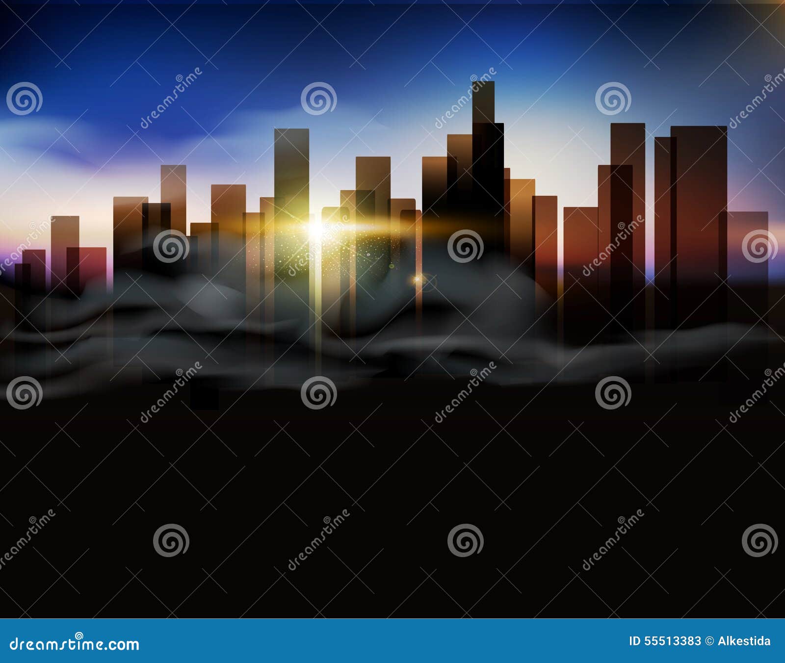 Vector Background with Urban Landscape (buildings and Sunrise) Stock ...