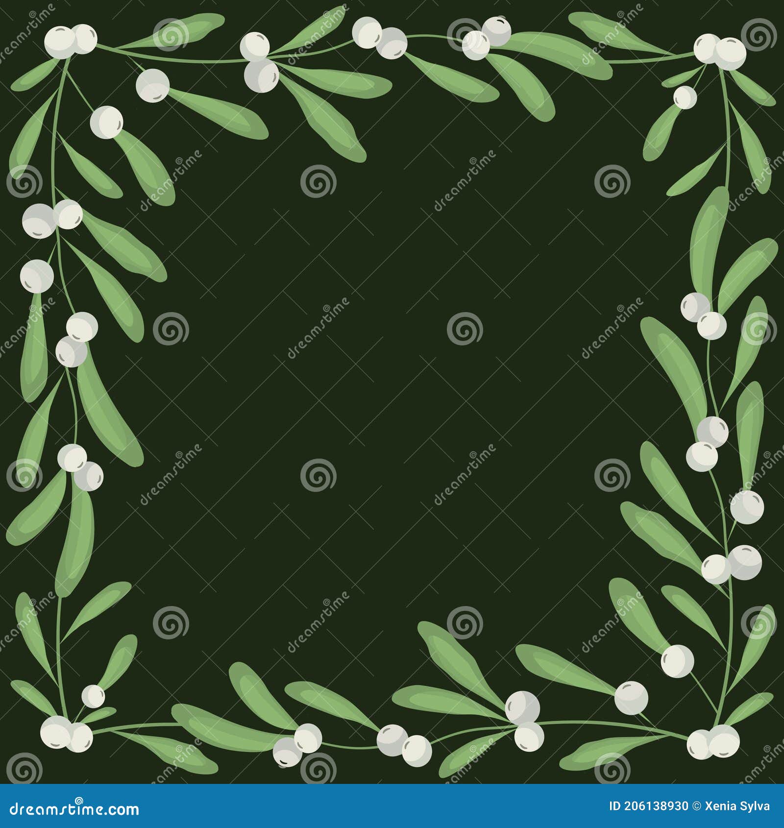 Vector Background with White Mistletoe on Dark Green Background. Stock ...