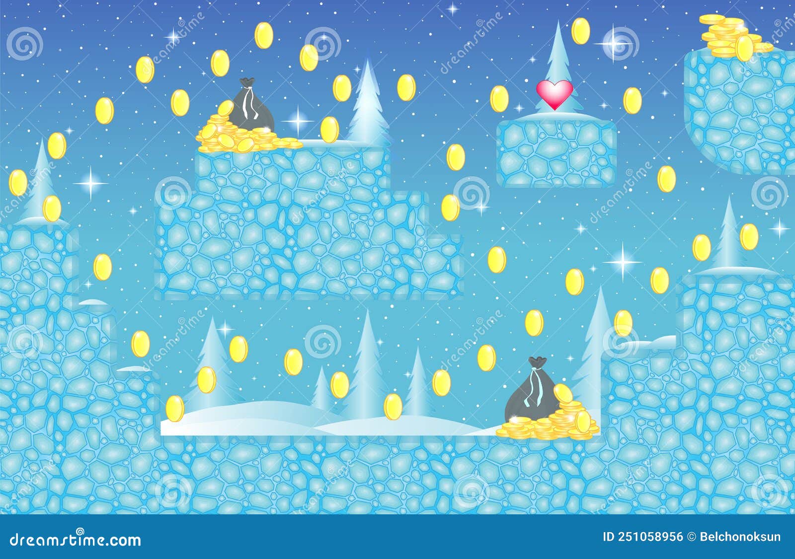 Vector Background with Winter Christmas Location in Snowy Forest and ...